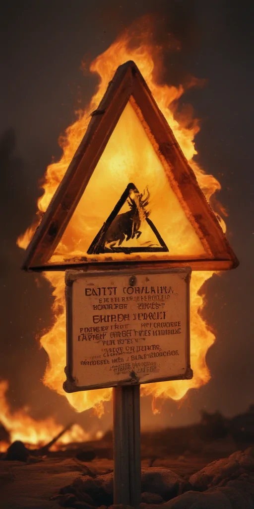 Warning Sign Indicating Danger from Wildfires in a Forested Area