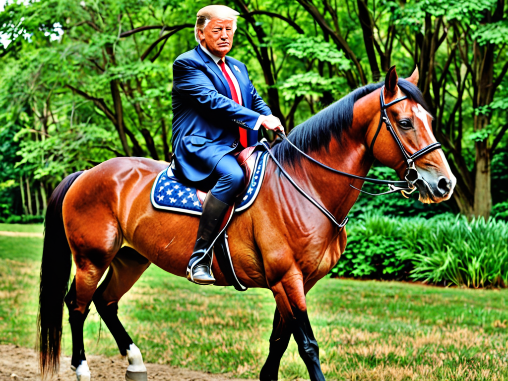 Donald trump riding a horse photo realistic