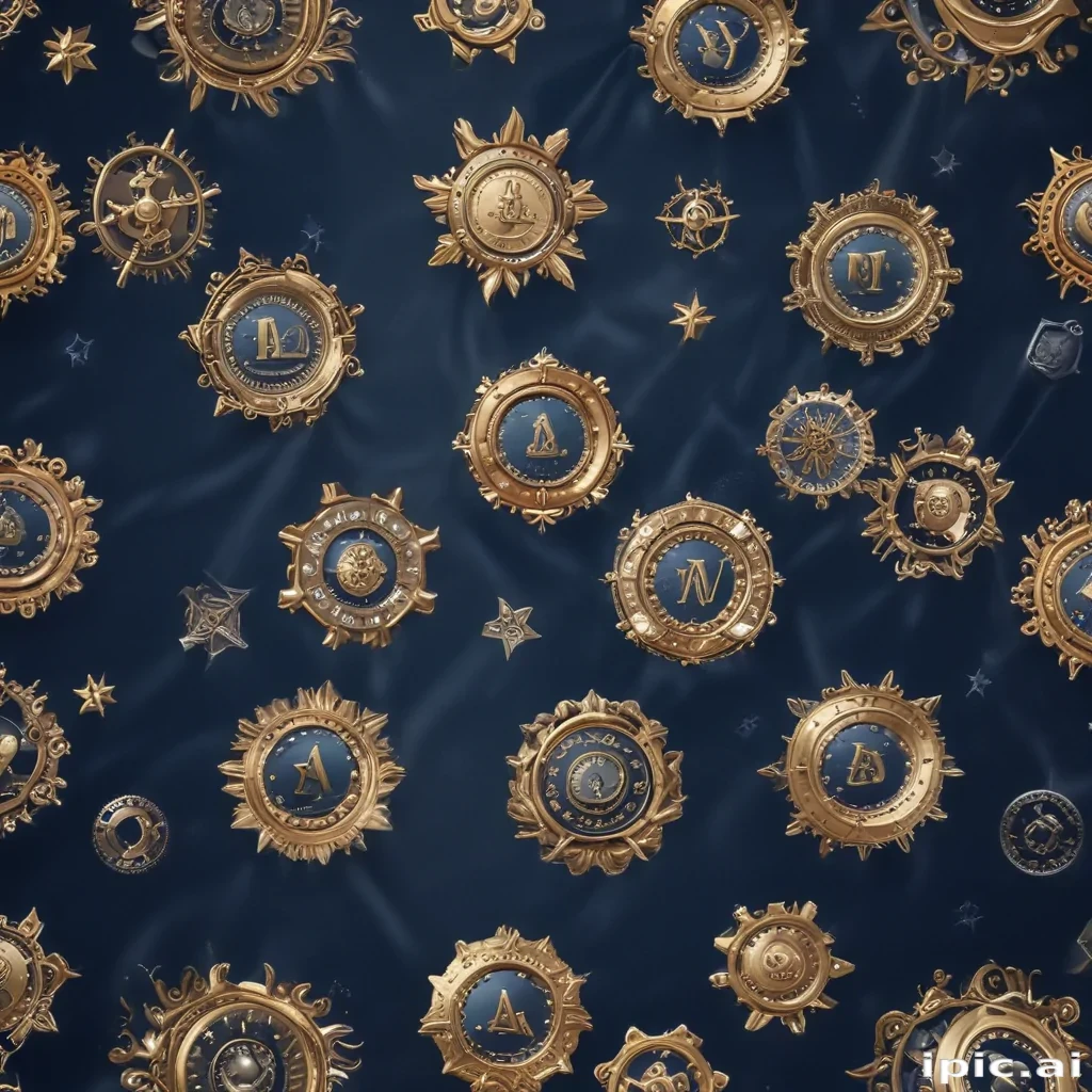 Intricate Collection of Celestial Symbols and Emblems on a Deep Blue ...