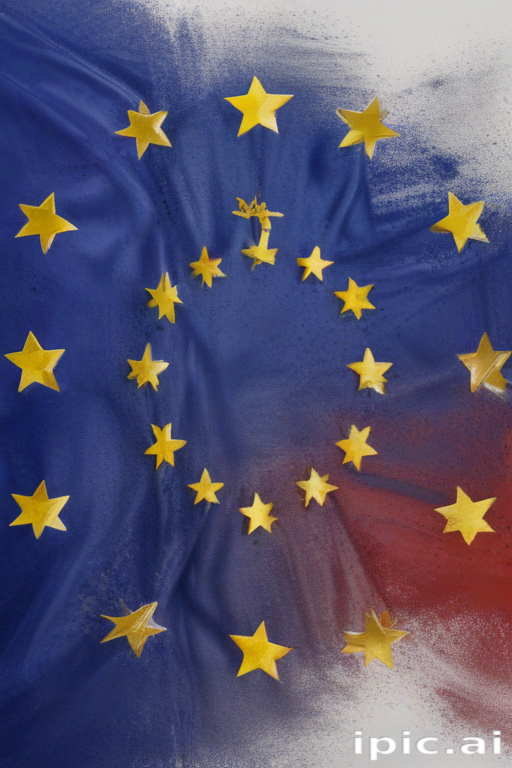 European Union Flag with Golden Stars Against a Colorful Background