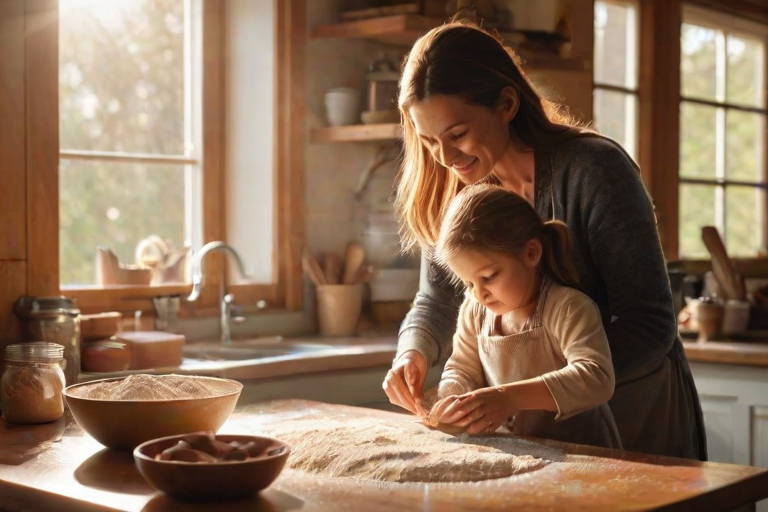 A Heartwarming Moment of Mother and Daughter Baking Together in the ...