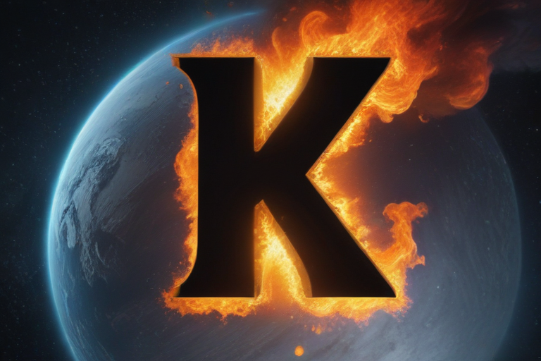The letter K on fire in space