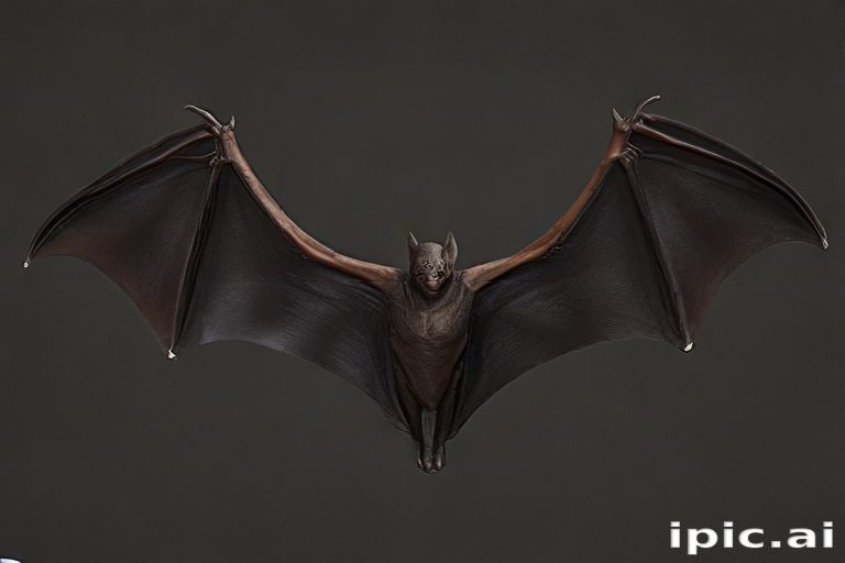 An Impressive Dark Bat with Unfolded Wings in Mid-Flight Display