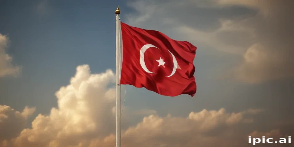 Turkish Flag Waving Proudly Against a Beautiful Cloudy Sky Background
