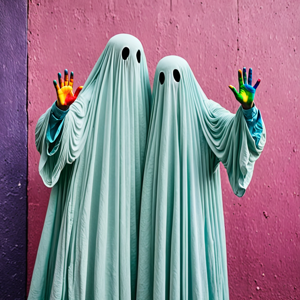 two rainbow ghost in a club in love