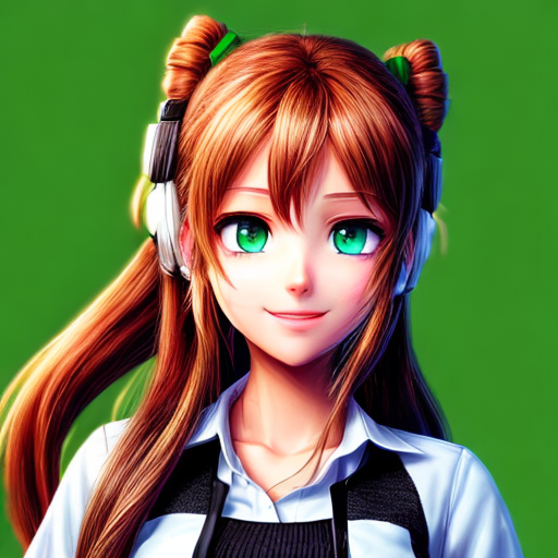 Monika from DDLC smiling with green eyes