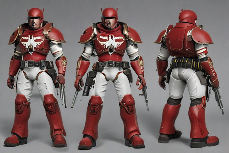 Warhammer 40k imperial guardsman with red and white uniform