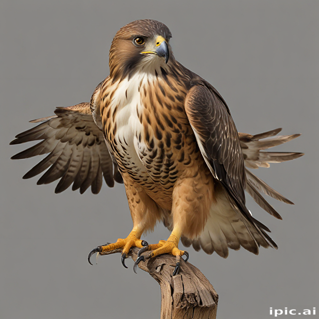 Majestic Hawk Spreading Its Wings While Perched on a Wooden Branch.