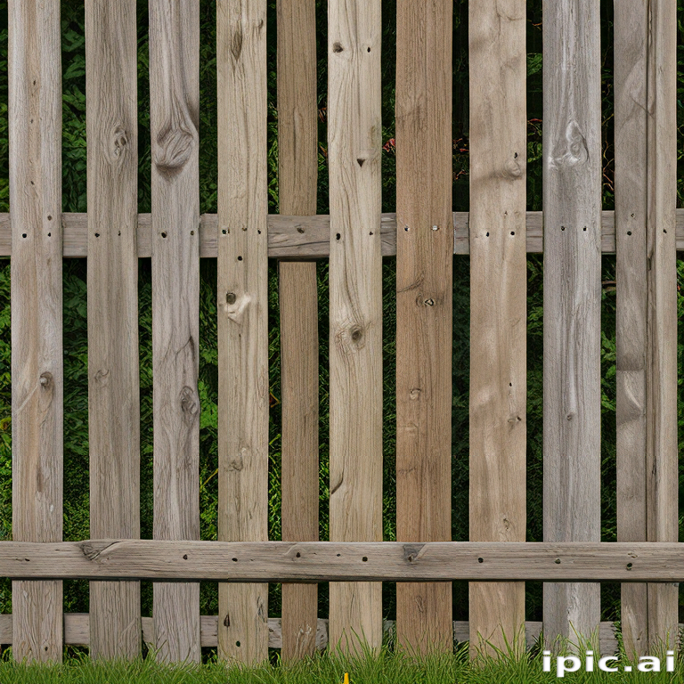 Wooden Fence Panels with Natural Texture Against a Green Background