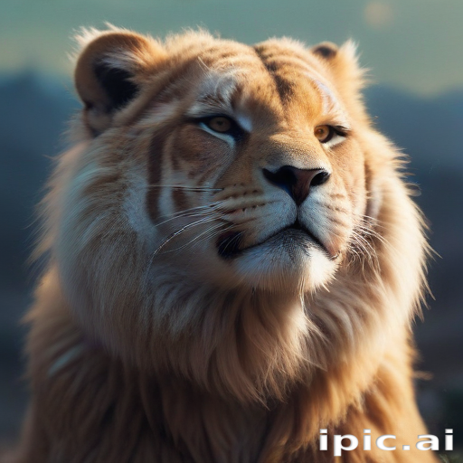 Majestic Lion with Stunning Fur Staring Into the Distance at Sunset.