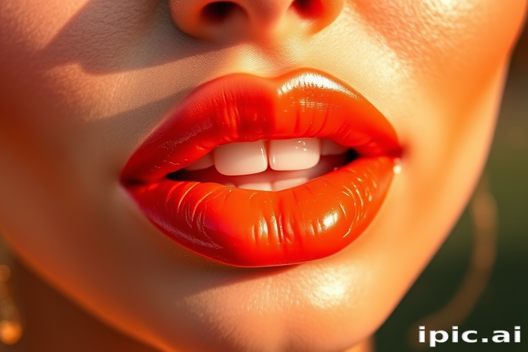 Close-Up of Glossy Orange Lips Capturing the Essence of Summer Vibes