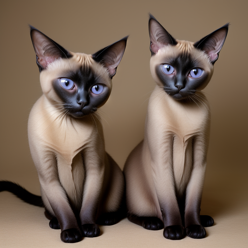 Two Charming Siamese Cats Posing Elegantly Against a Neutral Background
