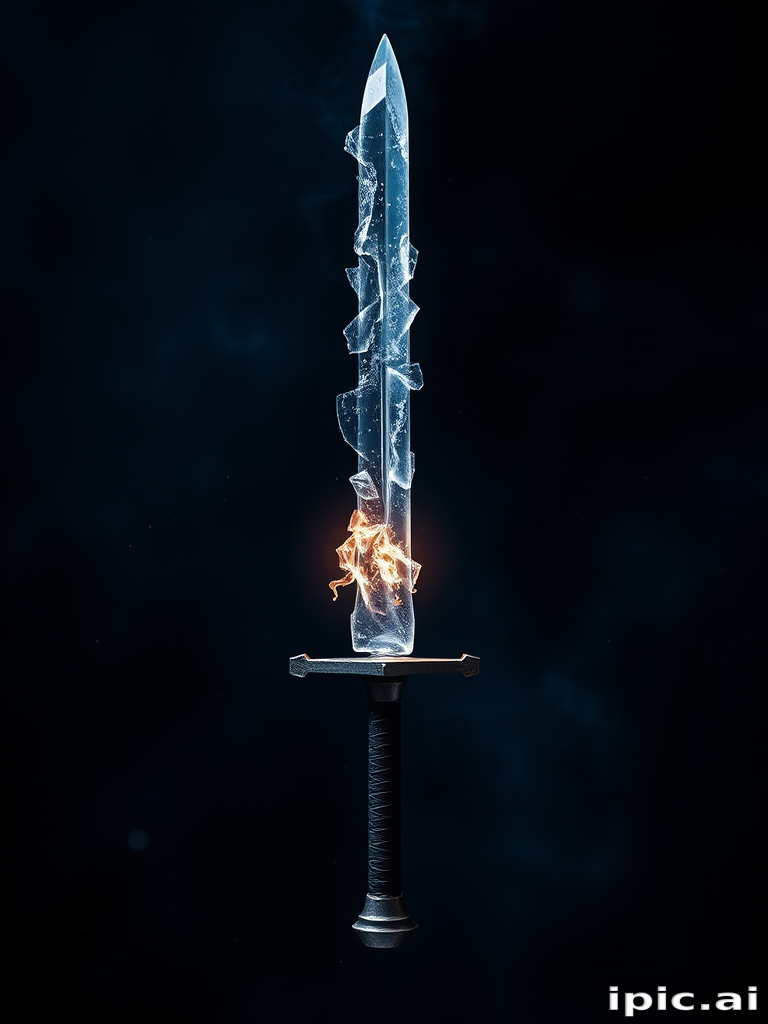 A Stunning Crystal Sword Shattering with Electric Energy and Light Effects.