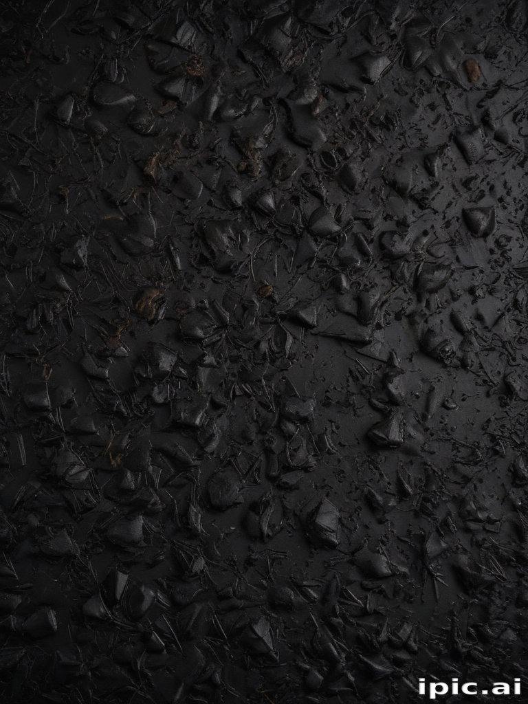 Textured Black Surface with Various Shaded Fragments and Intricate Details