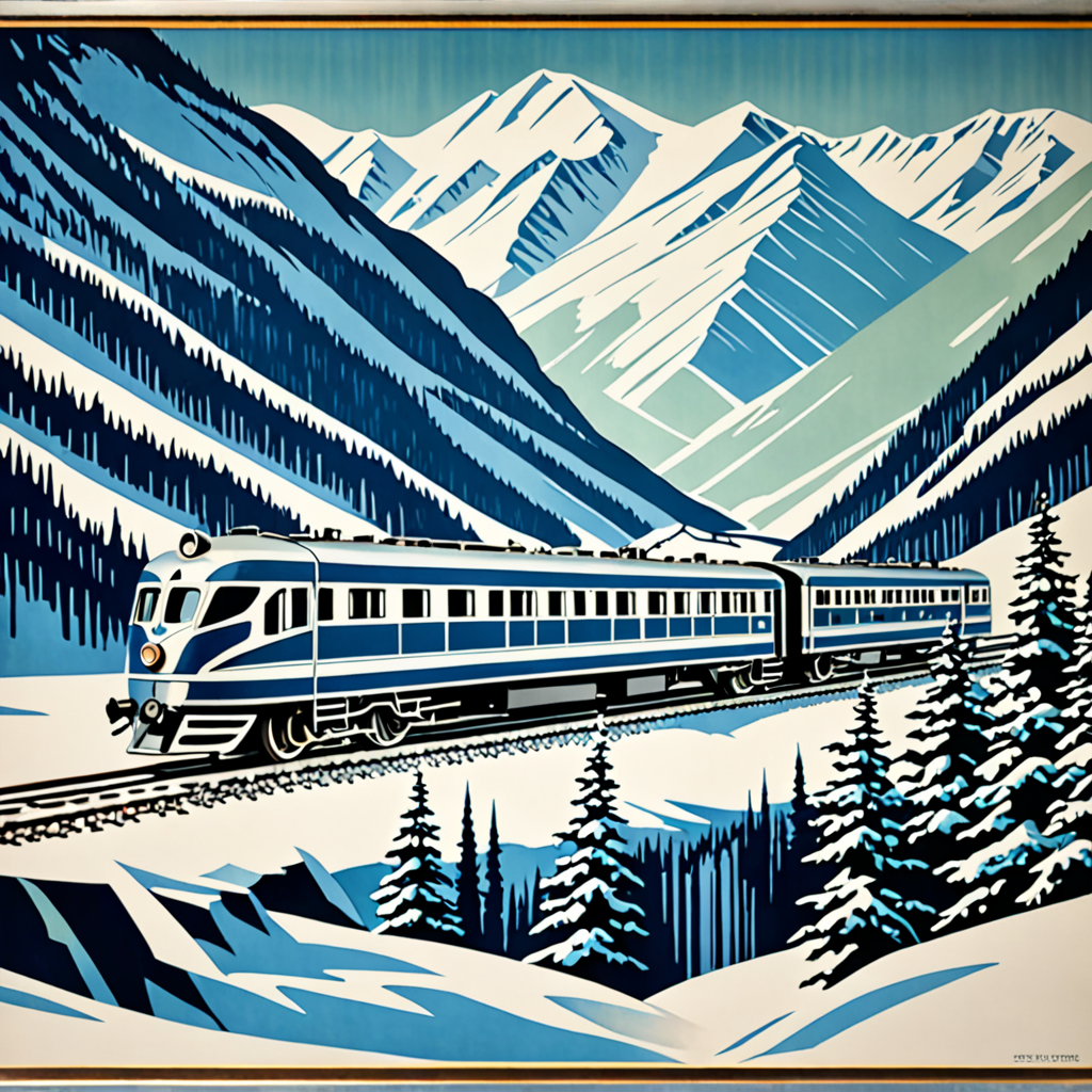 art deco streamline railway corporation poster with ICE train in ...