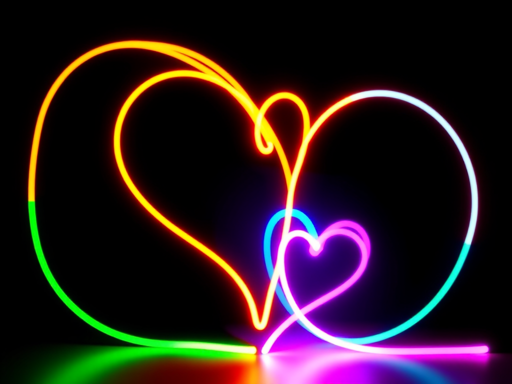 Colorful Neon Hearts Intertwined in a Vibrant Display of Love and Joy