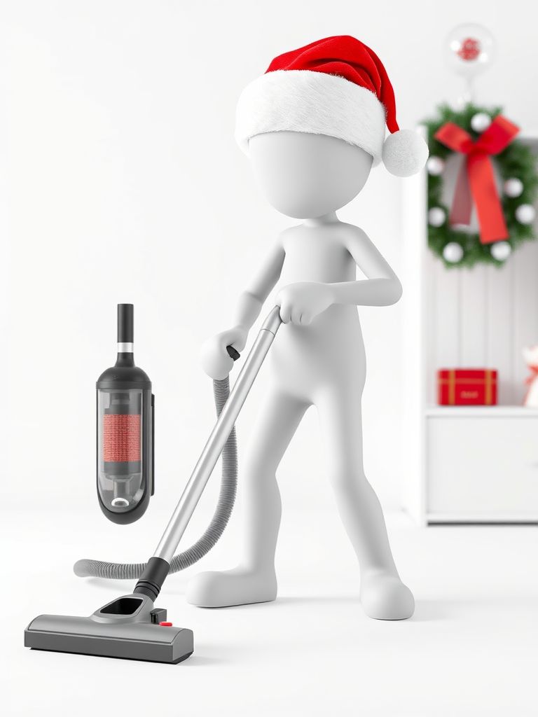 create an image of a 3D humanoid figure wearing a Santa hat while ...