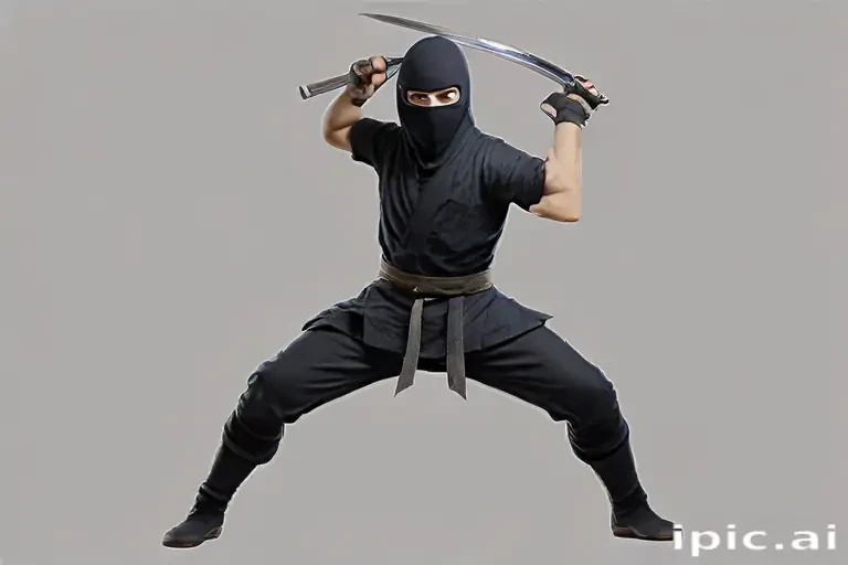 A Skilled Ninja Poised for Action with a Sharp Sword Ready to Strike.