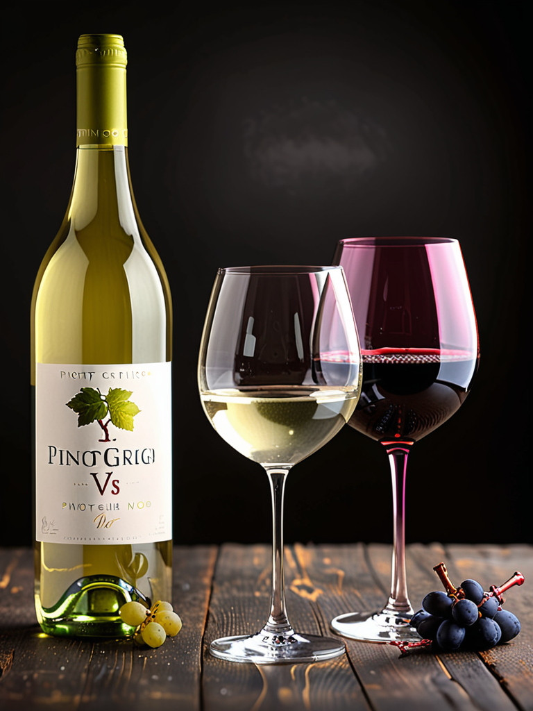 Elegant Wine Presentation Featuring Pinot Grigio and Red Wine Glasses
