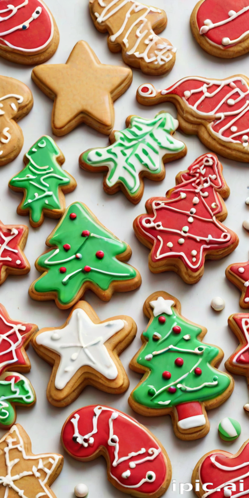 Deliciously Decorated Christmas Cookies in Festive Shapes and Colors.