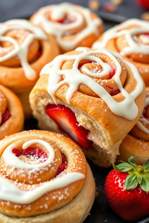 Delicious Strawberry Swirl Cinnamon Rolls with Creamy Icing and Fresh ...