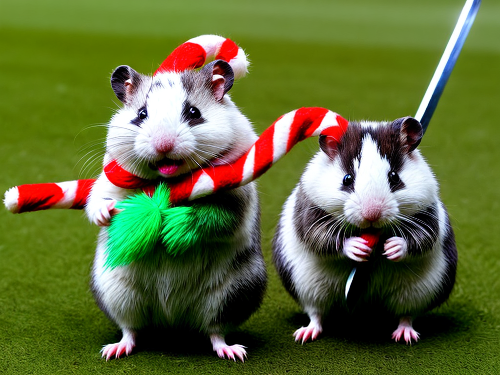 Angry warrior hamster with a candycane as a sword