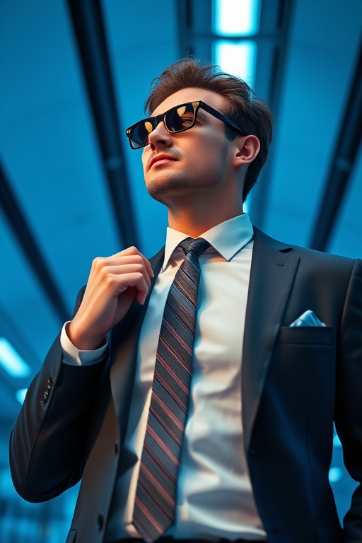 Confident Young Man in Stylish Suit and Sunglasses Posing Elegantly