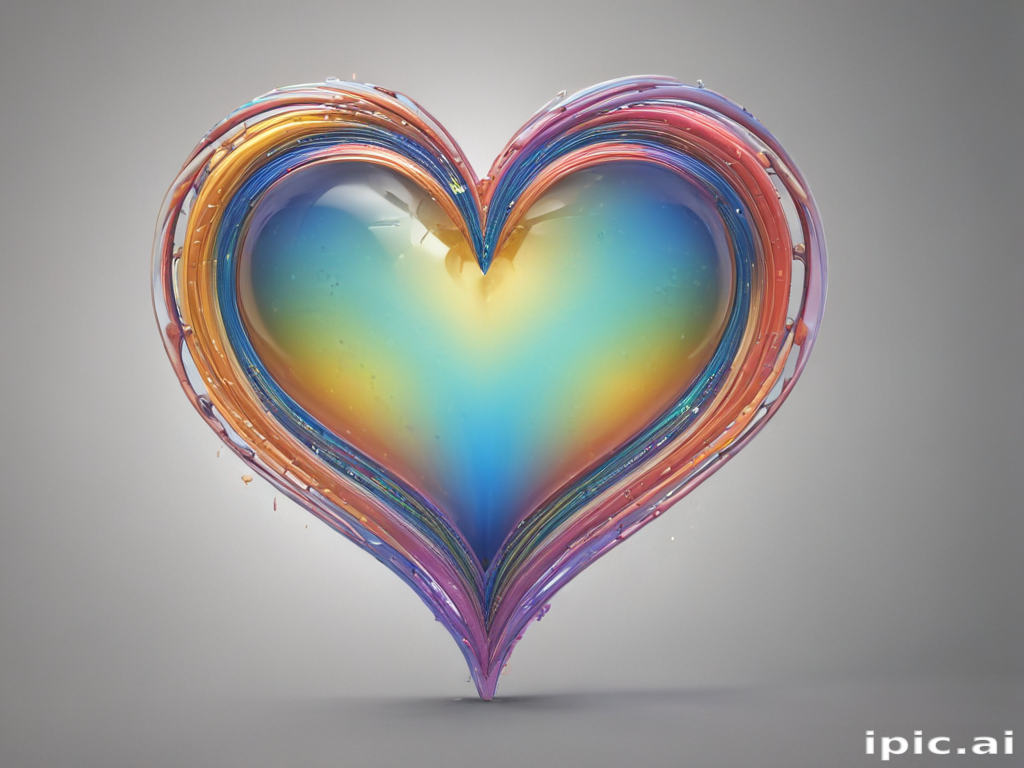 Colorful Heart Shaped Design with Vibrant Swirls and Glossy Finish