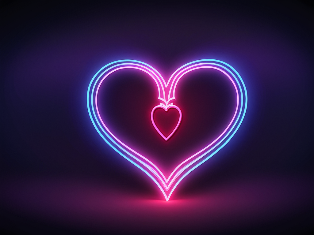Glowing Neon Heart Design with a Smaller Heart Inside It