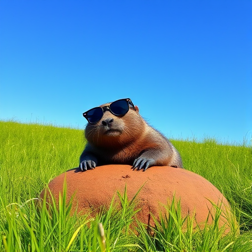 A Cool Groundhog Relaxing Under the Bright Blue Sky in Sunglasses.