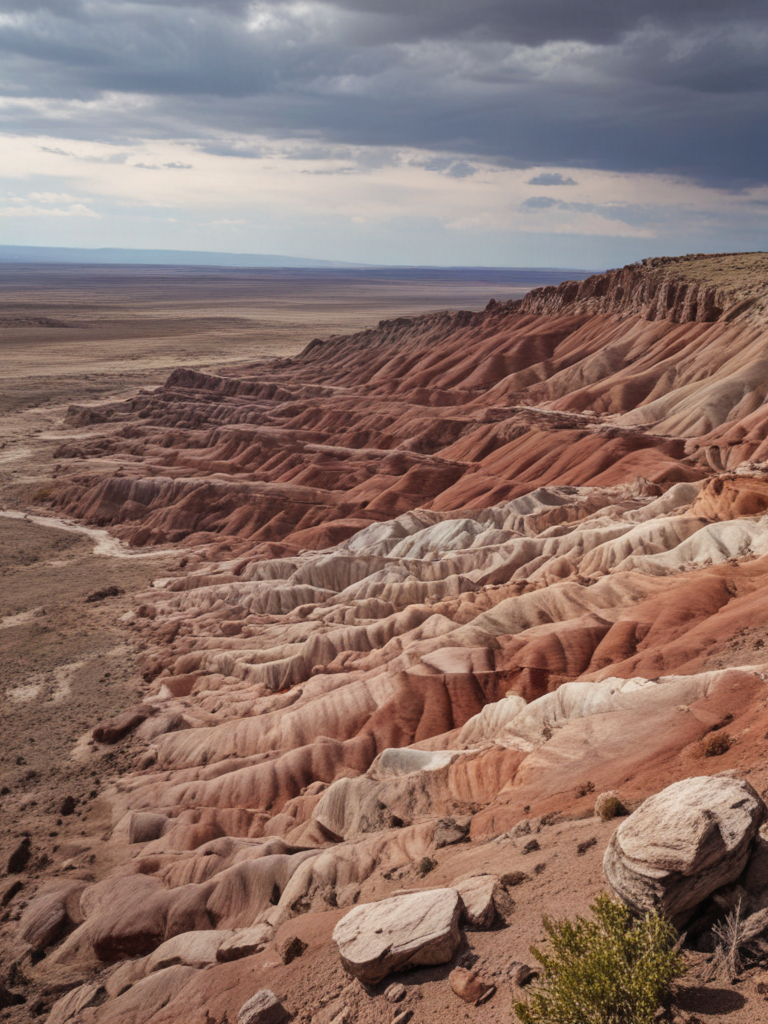 Stunning Landscape of Colorful Striations in a Vast Desert Region