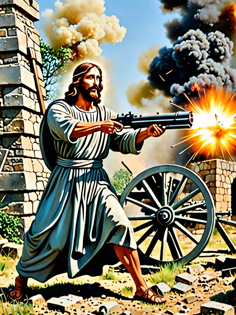 jesus in war firing artillery