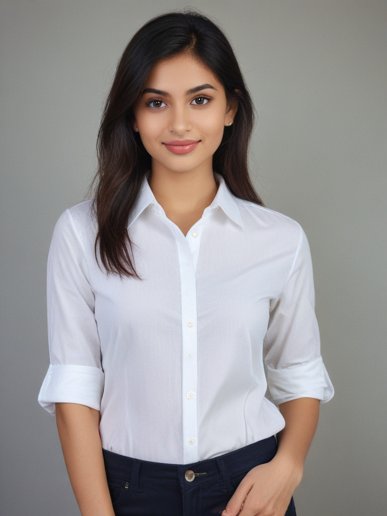 beautiful white indian woman in casual shirt