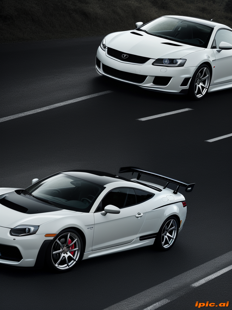 Two Sleek White Sports Cars Driving on a Dark, Open Road