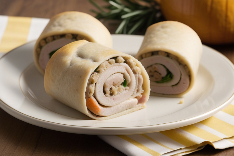 Delicious Turkey Roll-Ups with Spinach and Stuffing on a Plate.