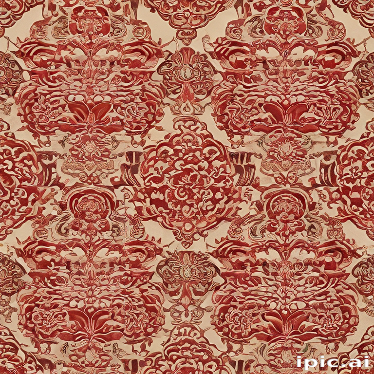 Intricate Floral Patterns in Rich Red and Cream Color Palette