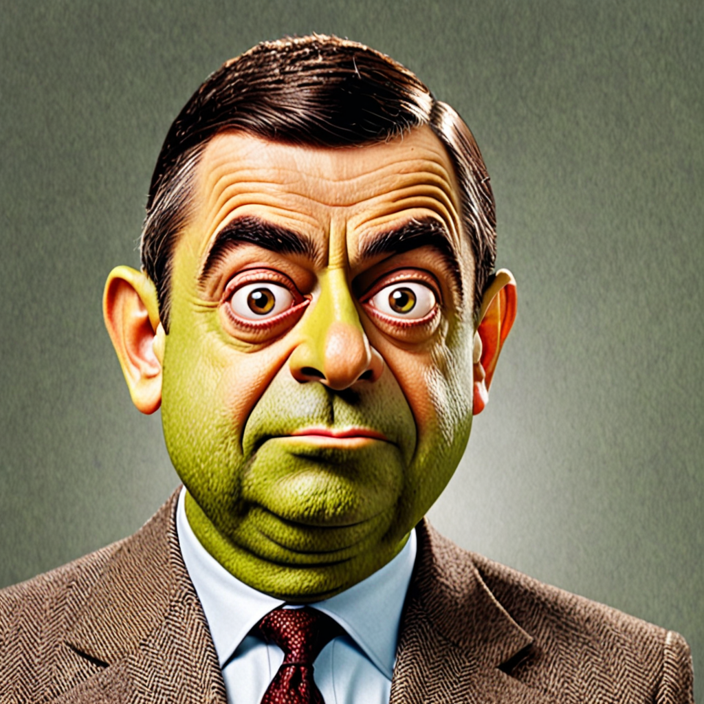 Mr. Bean with Shrek's face on it