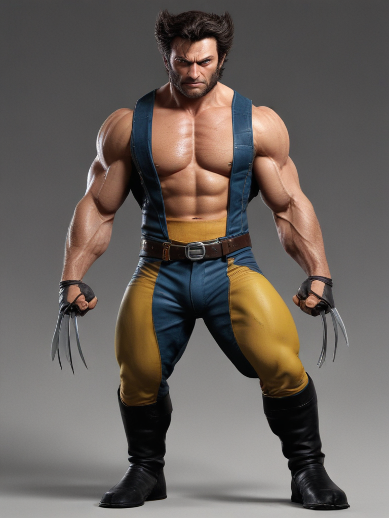 Dynamic Superhero Pose of a Muscular Character with Iconic Claws