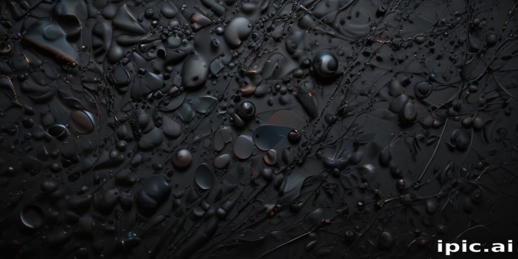 An Abstract Exploration of Dark Textures and Liquid Forms on Black Surface
