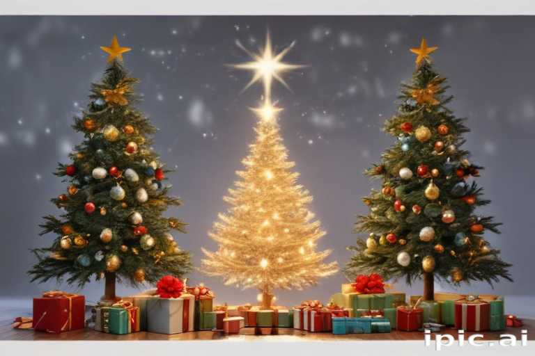 Magical Christmas Scene with Two Festive Trees and Colorful Presents