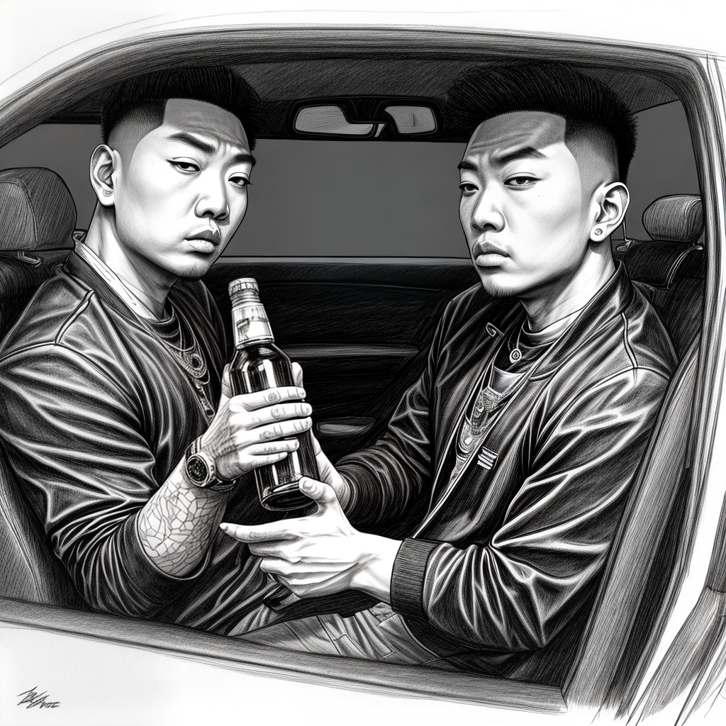 ASIAN RAPPER IS DRINKING BOTTLE OF SHAMPAGNE AND SITING IN THE CAR ...