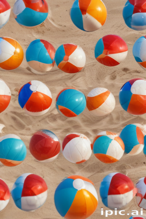 Colorful Beach Balls Playfully Scattered Across a Sandy Shoreline ...