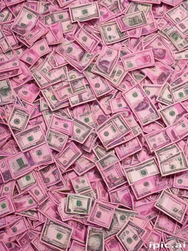 A Vibrant Display of Stacks of Pink Money Covering the Entire Surface.