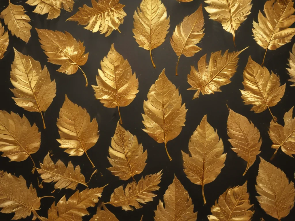 Golden Leaves Elegantly Arranged Against a Dark Background for Visual ...