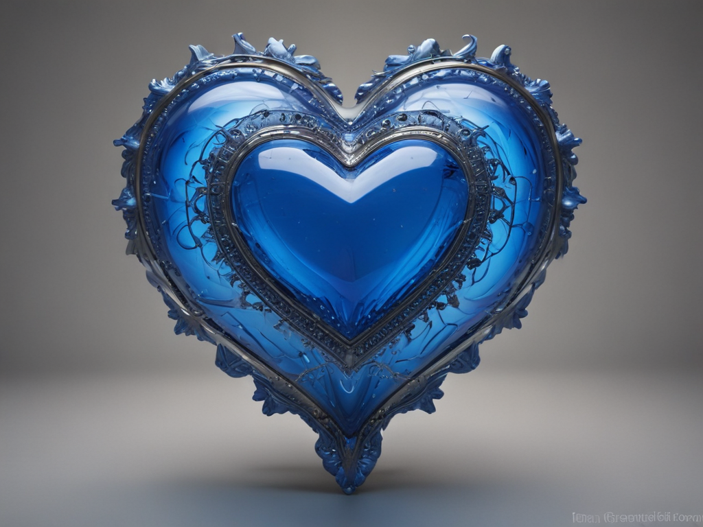 Beautifully Crafted Blue Glass Heart with Intricate Decorative Details ...