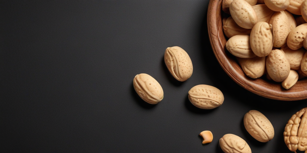 Close-Up of Almond-Shaped Nuts in a Wooden Bowl on Dark Background