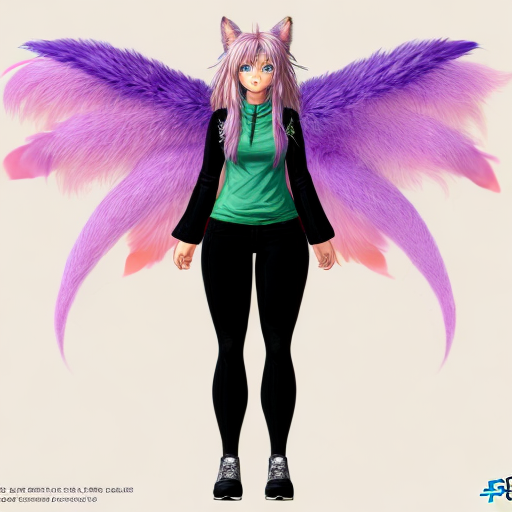 Furry, fursona, thick, female, long hair, pink, wings, nine tailed fox ...
