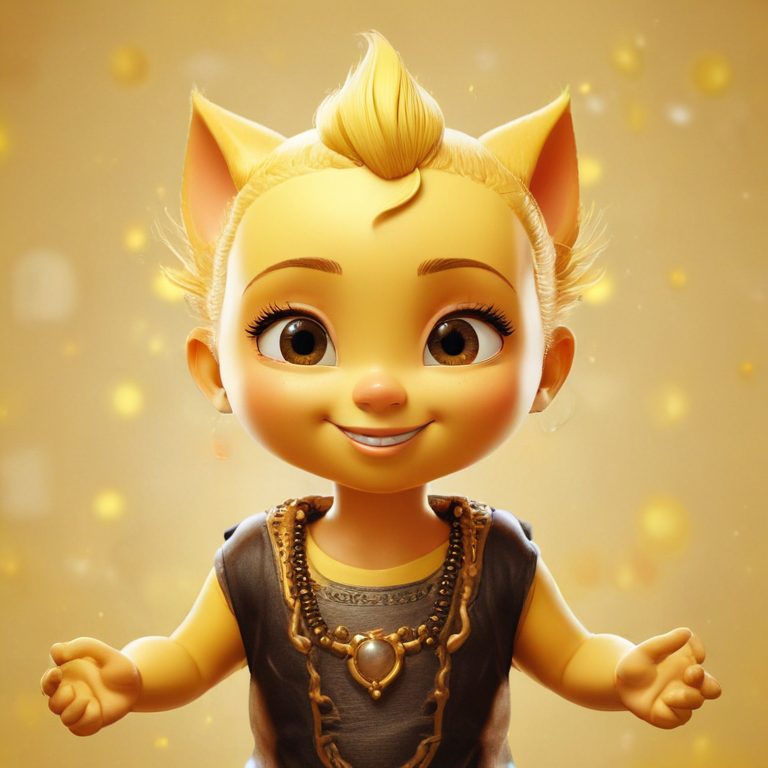 Charming Cartoon Character with Cat Ears and Playful Expression Against ...