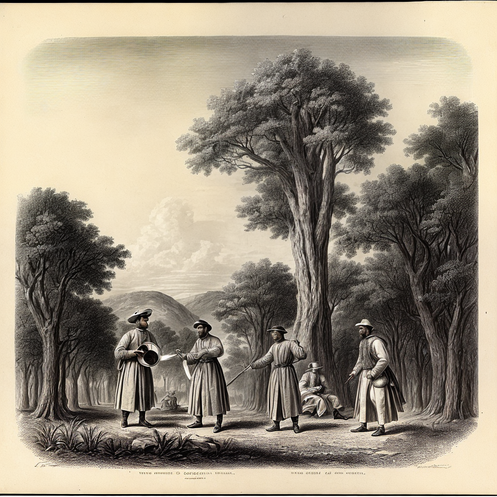 vintage picture of a circle. there is A man with bull's head pulling a ...