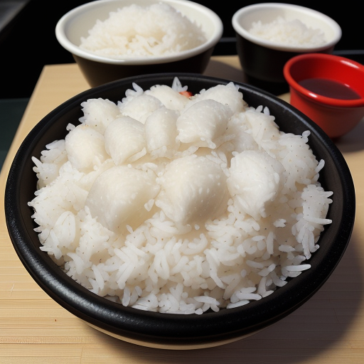 A Bowl of Steamed Rice Accompanied by Small Dipping Sauces and Bowls.